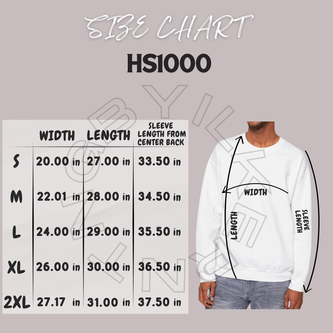 Printify Seasonal Specials HS1000 Size Chart | Seasonal Seller ...