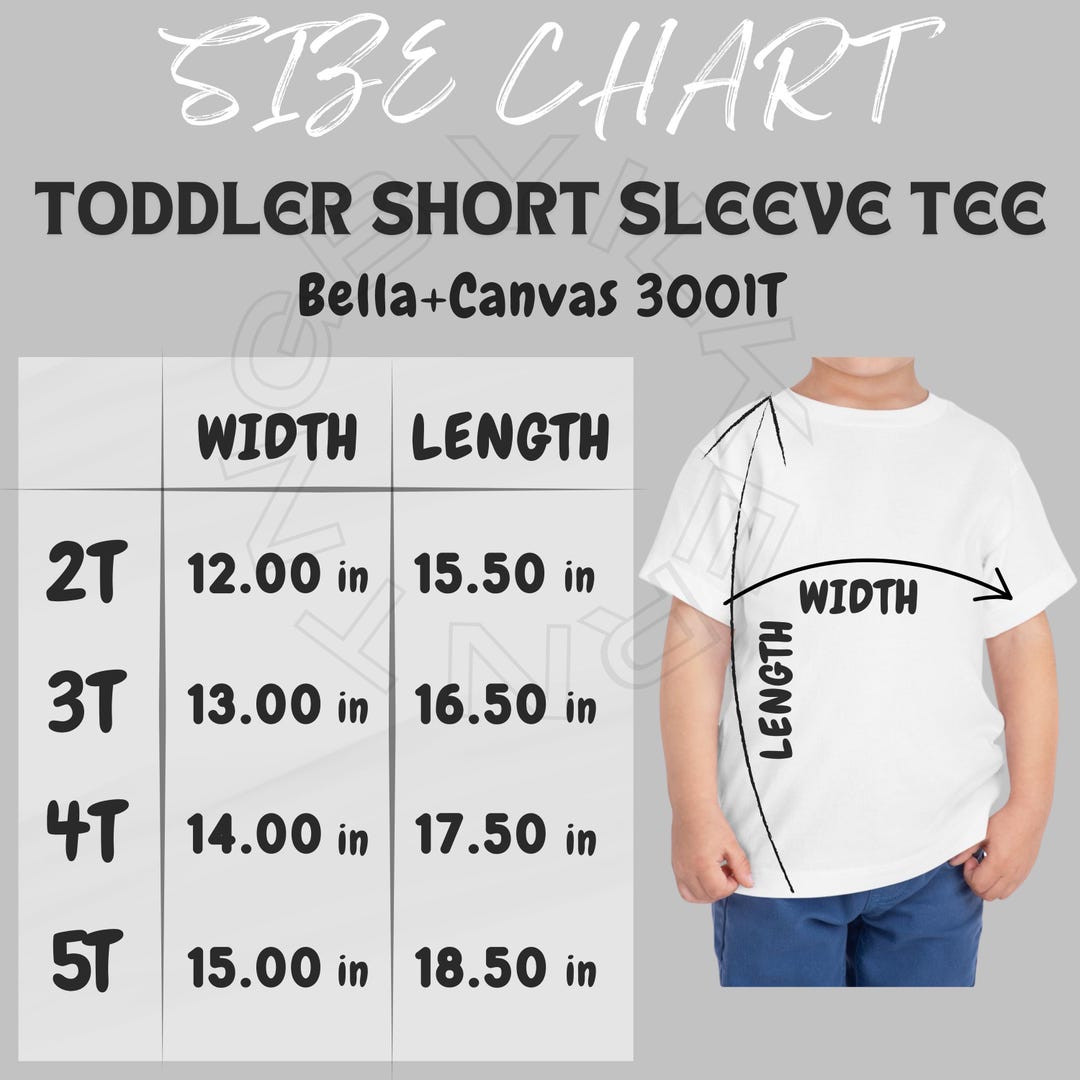 Bellacanvas 3001T Size Chart Size Chart for Toddler Short Sleeve Tee ...