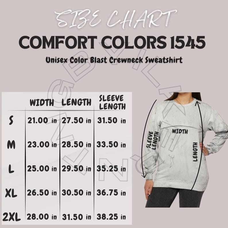 Sweatshirt Size Chart I Comfort Colors 1545 Size Chart I Unisex Color ...