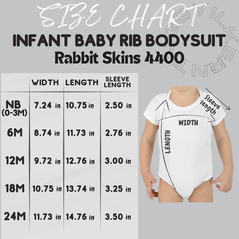 Infant Baby Rib Bodysuit Size Chart I Rabbit Skins 4400 Mockup and Size ...