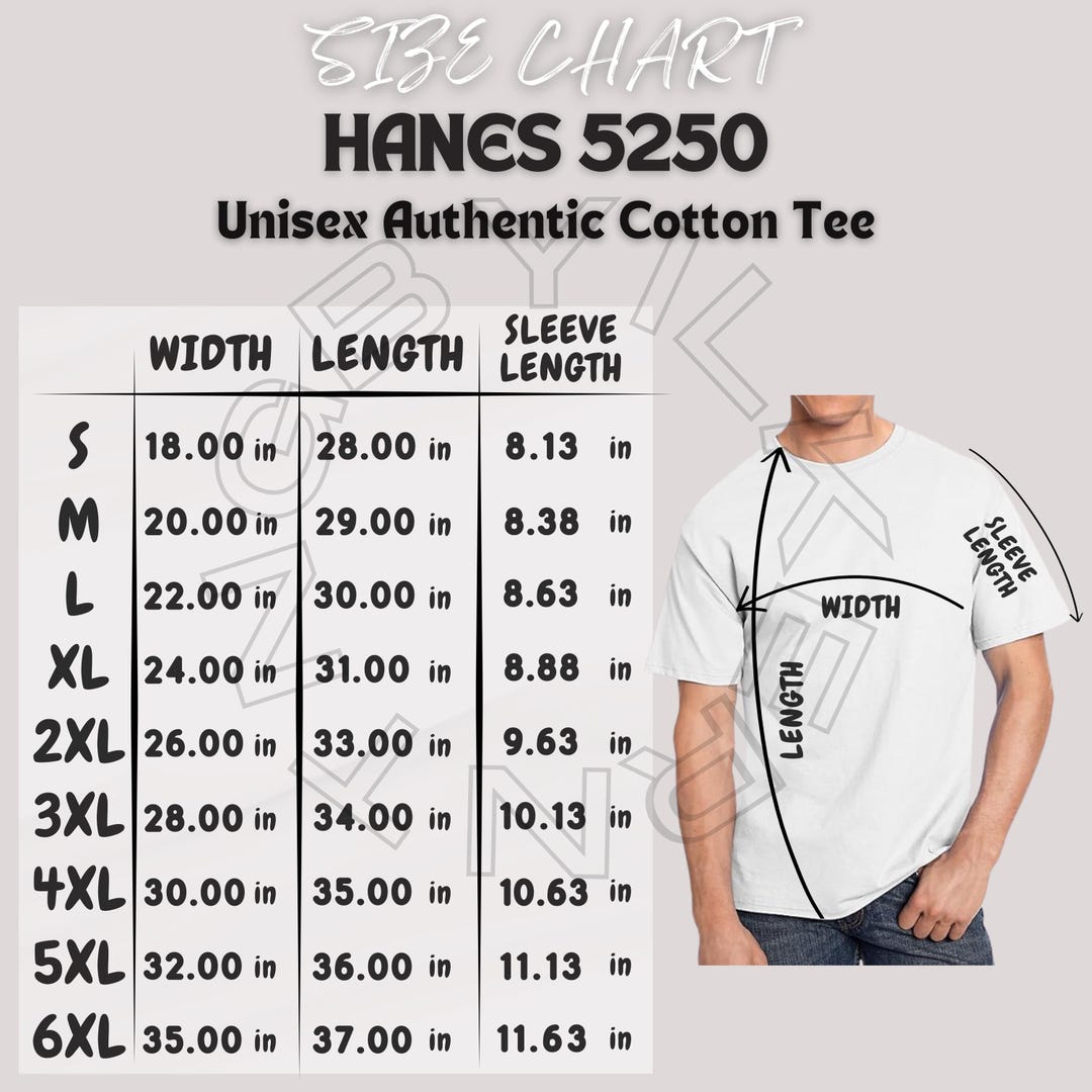 Hanes 5250 Size Chart | Size Chart for Authentic Cotton Tee | Hanes ...