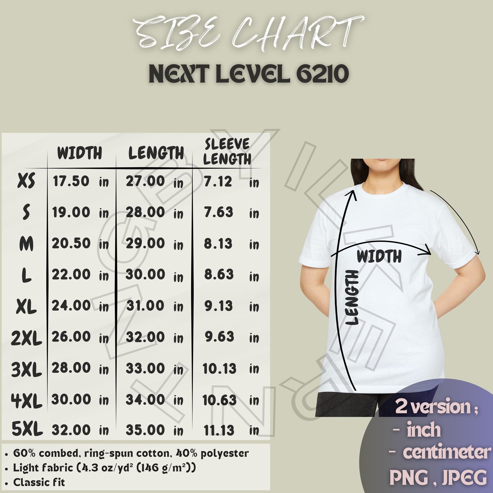 Unisex CVC Jersey T-shirt Size Chart | Size Chart for Unisex CVC Jersey ...