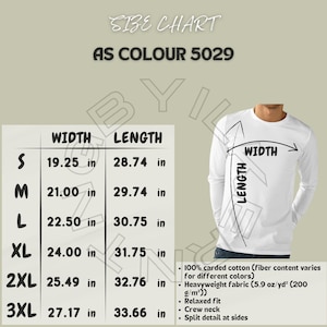 T-shirt Size Chart I AS Colour 5029 Size Chart I Size Chart I Men's ...
