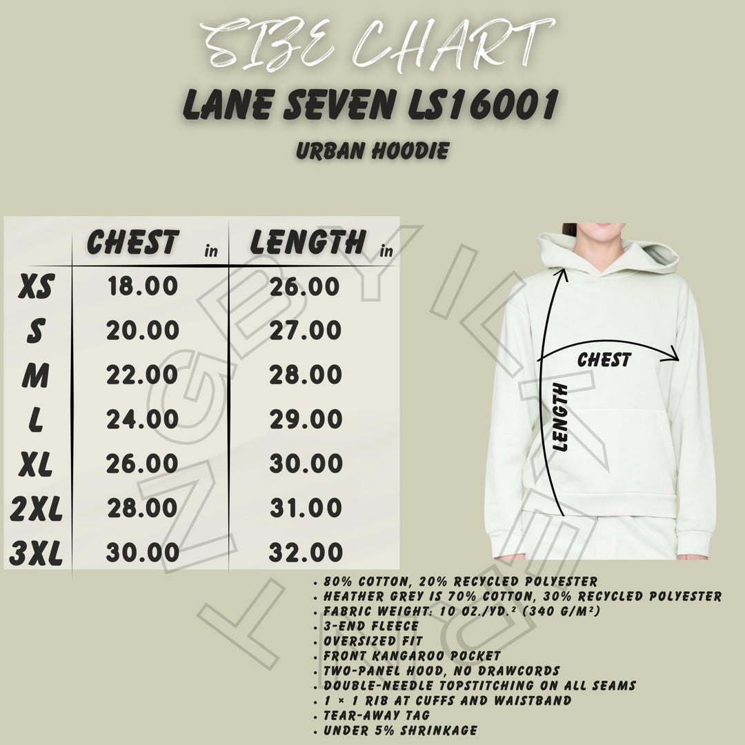 Lane Seven LS16001 Size Chart - Lane Seven LS16001 Mockup - Urban ...