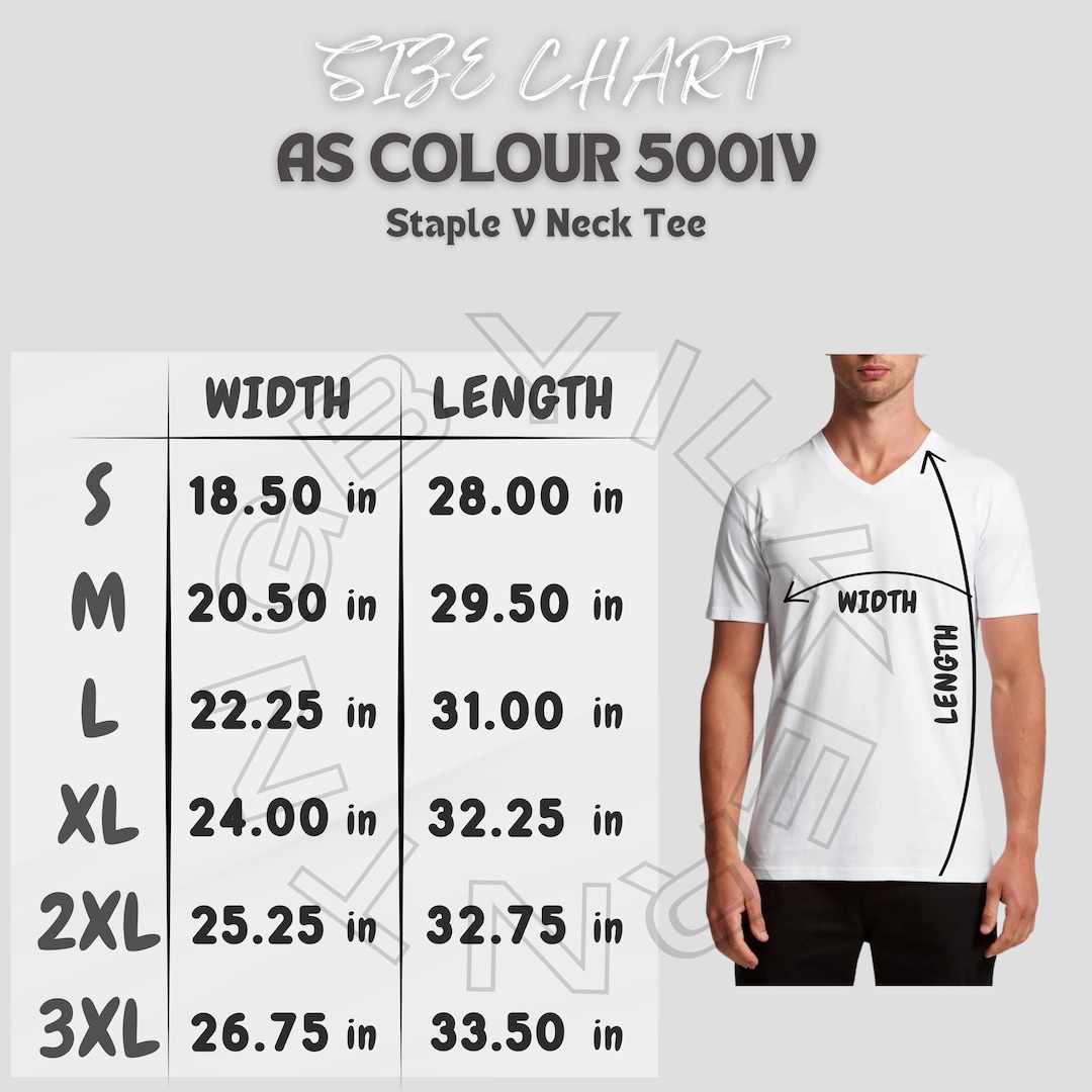 Tee Size Chart I AS Colour 5001V Size Chart I Men's Staple V Neck Tee ...