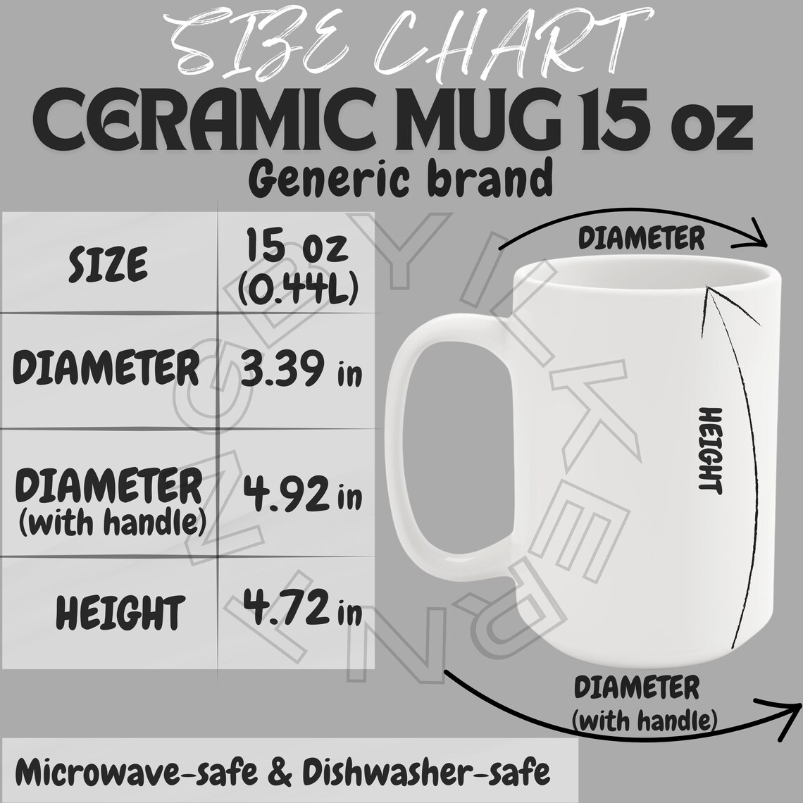 Ceremic Mug 15 Oz Size Chart I Ceremic Mug 15 Oz Mockup and Size Chart ...