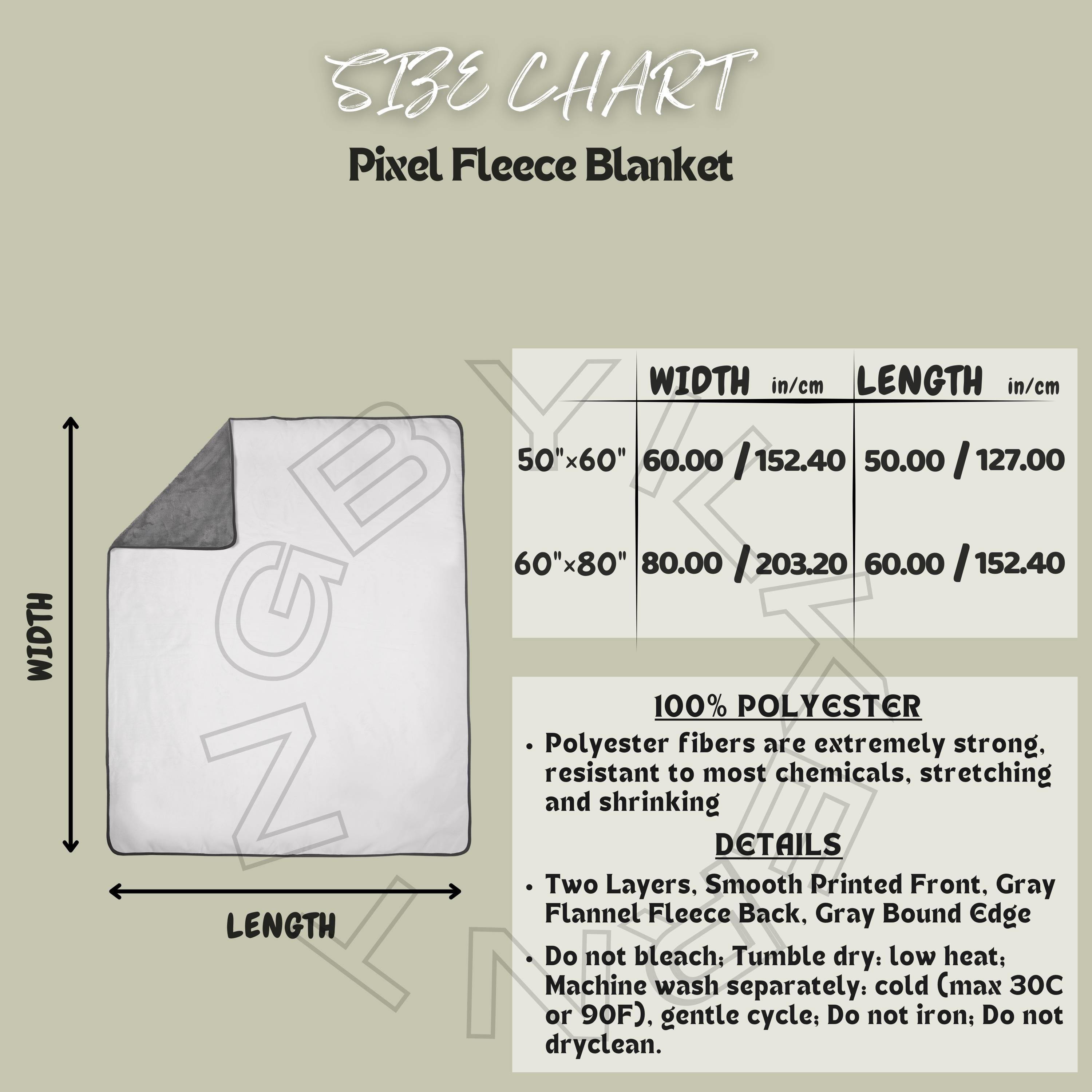 Pixel Fleece Blanket Size Chart | Pixel Fleece Blanket AOP Mockup and ...