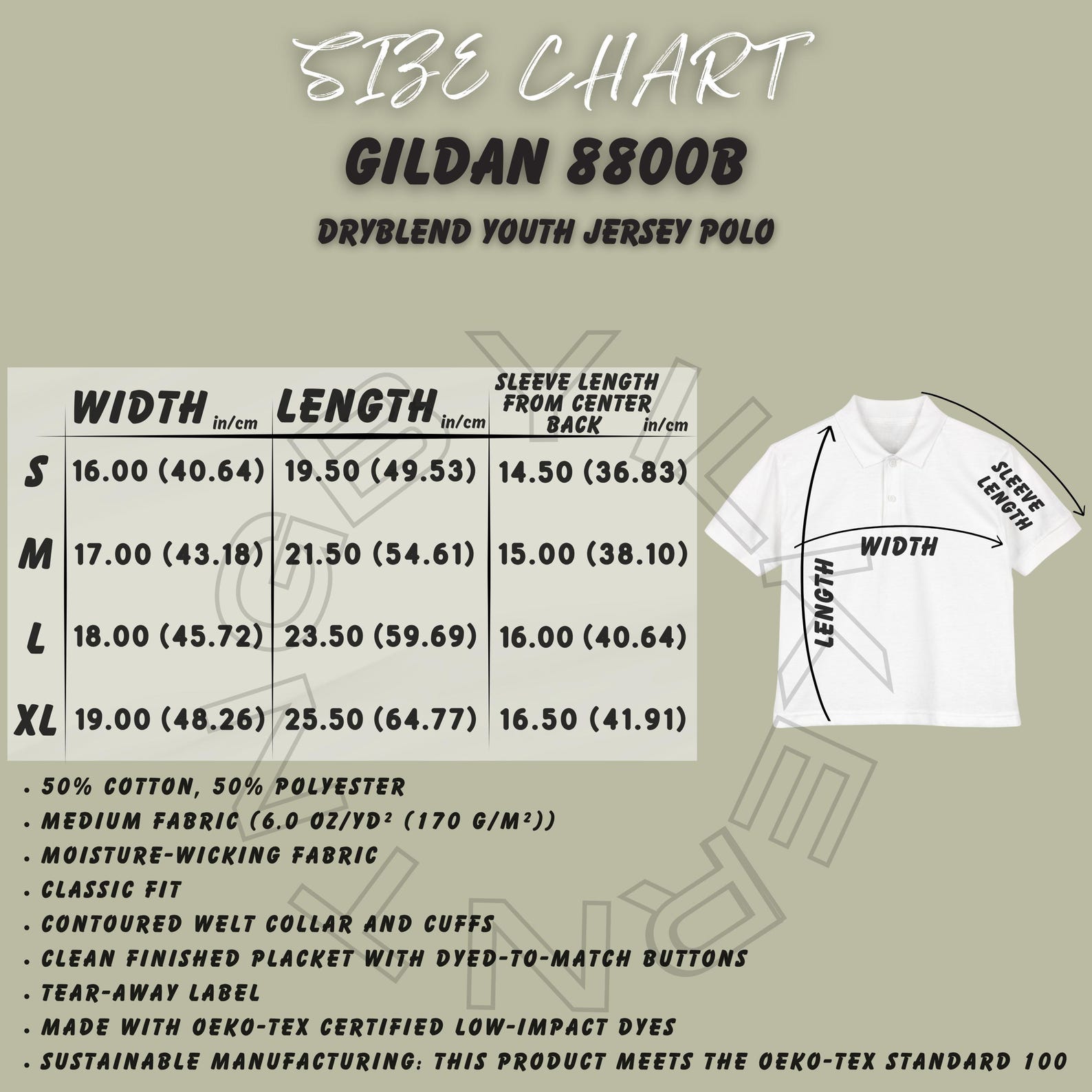 Tabela de Tamanhos da Camisa Polo DryBlend Juvenil | Tabela de Tamanhos ...
