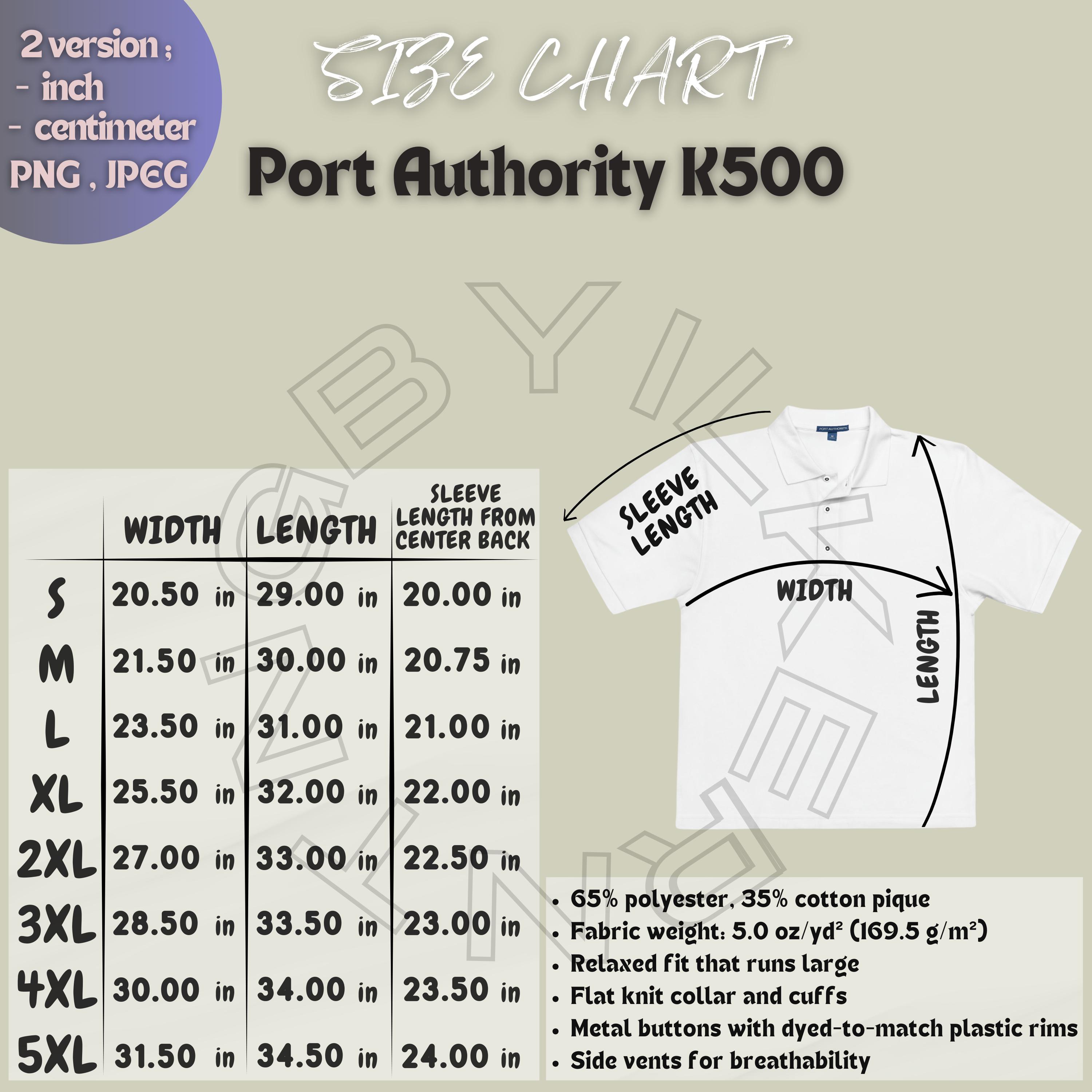 Shirt Size Chart | Unisex Polo Shirt Size Chart | Port Authority K500 ...