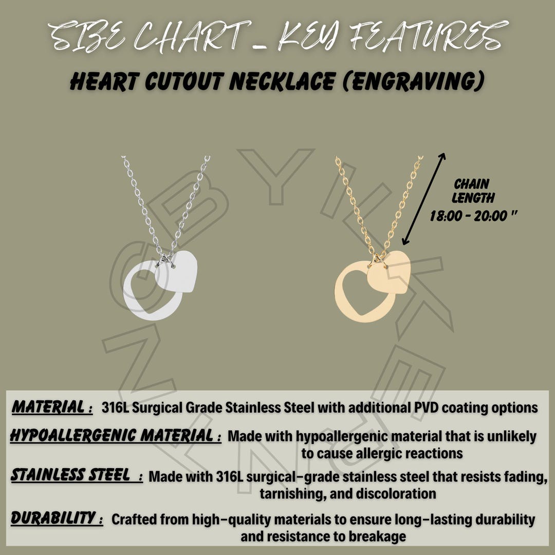 Necklace Size Chart | Heart Cutout Necklace Mockup and Size Chart ...