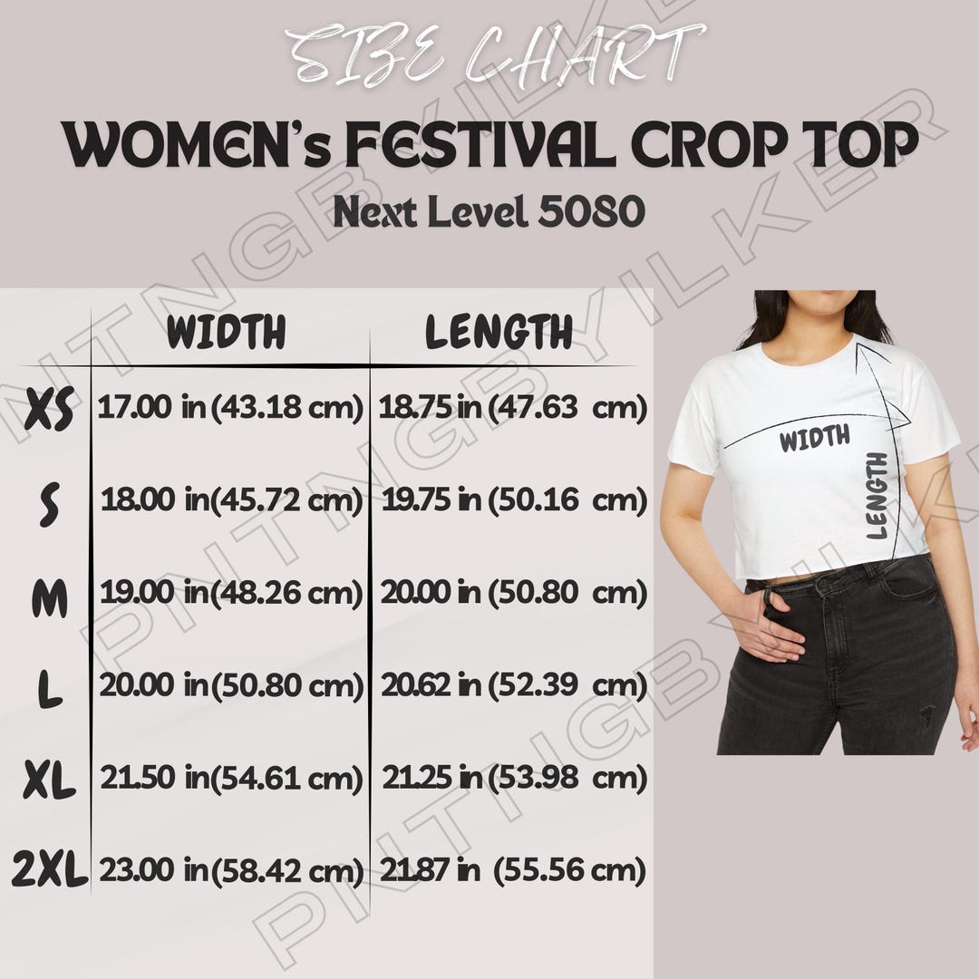 Crop Top Size Chart I Next Level 5080 Size Chart I Size Chart | Women's ...