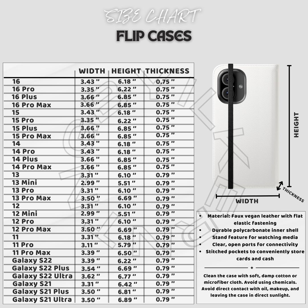 Flip Cases Size Chart I Flip Cases Key Features I Flip Cases Case ...