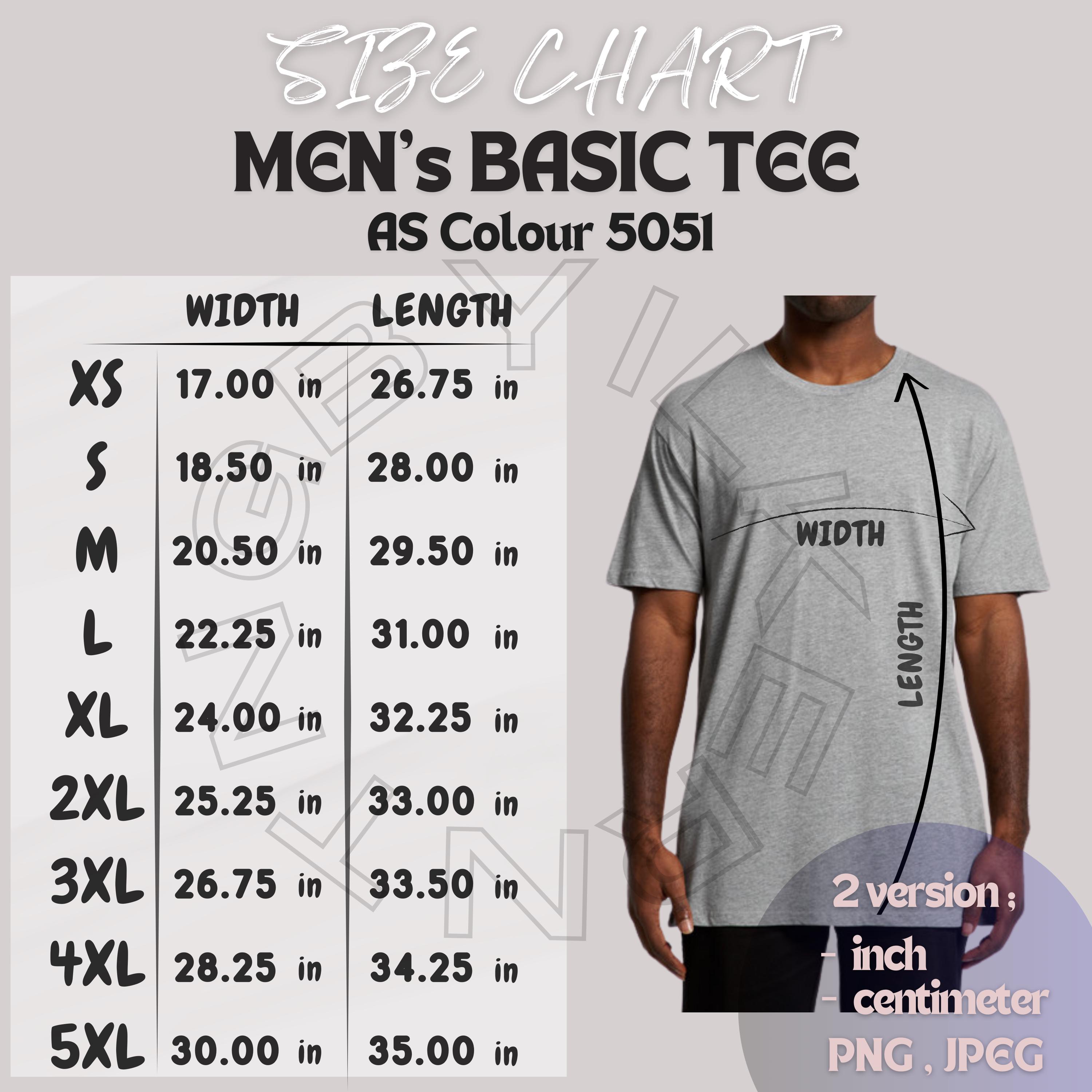 Tee Size Chart I Men's Basic Tee Size Chart I AS Colour 5051 Size Chart ...