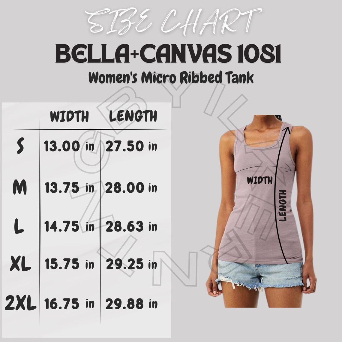 Tank Size Chart I Bella Canvas 1081 Size Chart I Size Chart | Women's ...