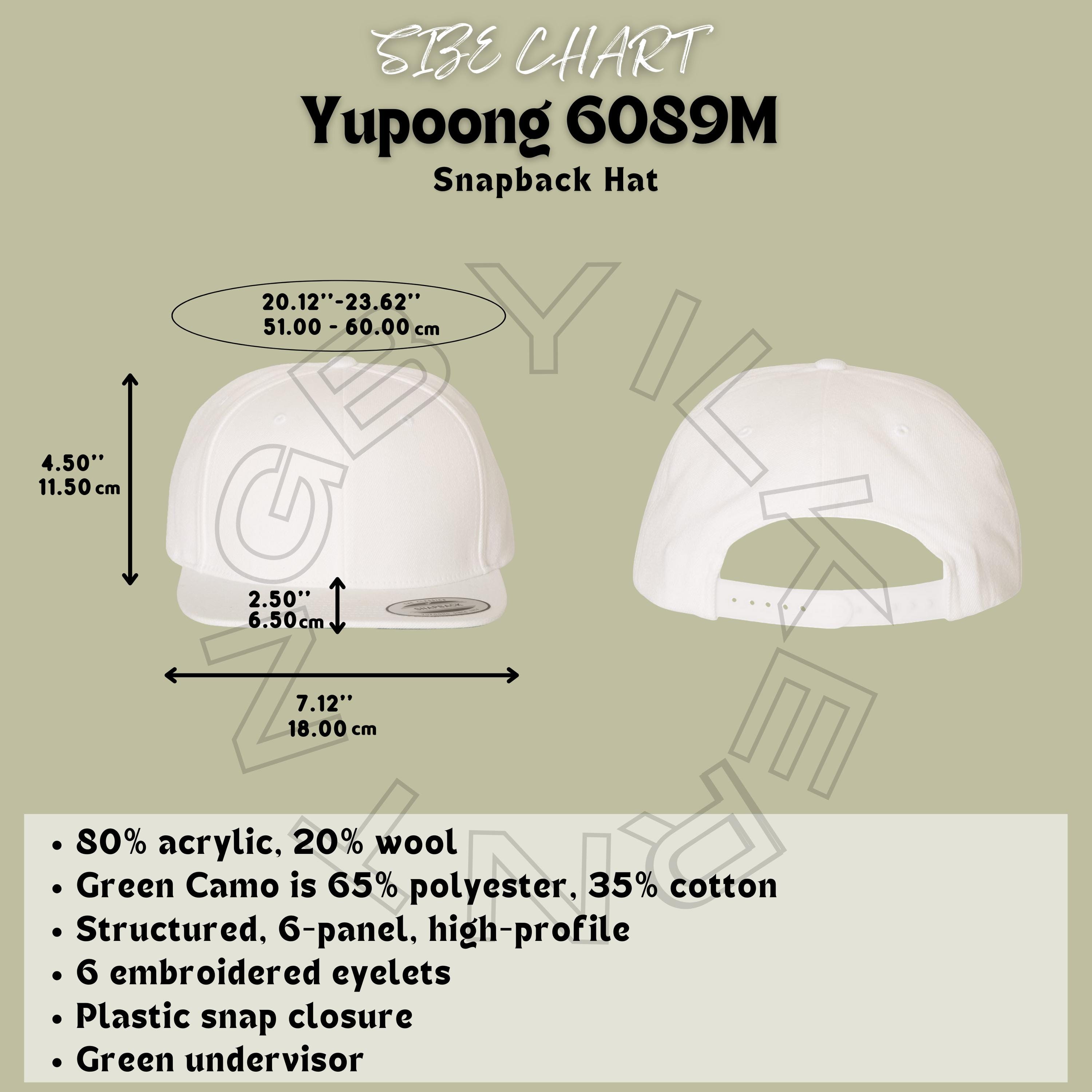 Classic Snapback Hat Size Chart | Yupoong 6089M Size Chart | Unisex ...