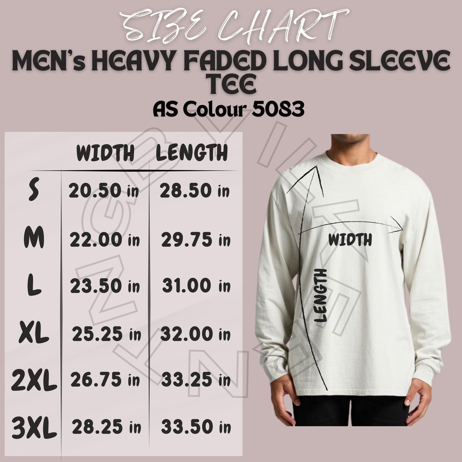 AS Colour 5083 Size Chart | Size Chart for Men's Heavy Faded Long ...