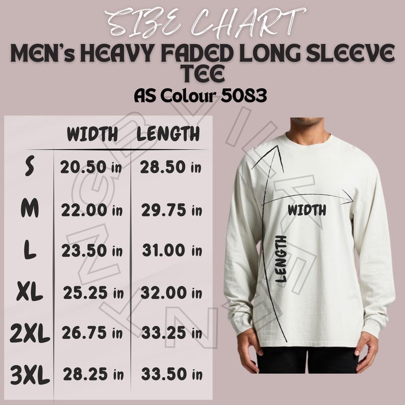 AS Colour 5083 Size Chart | Size Chart for Men's Heavy Faded Long ...
