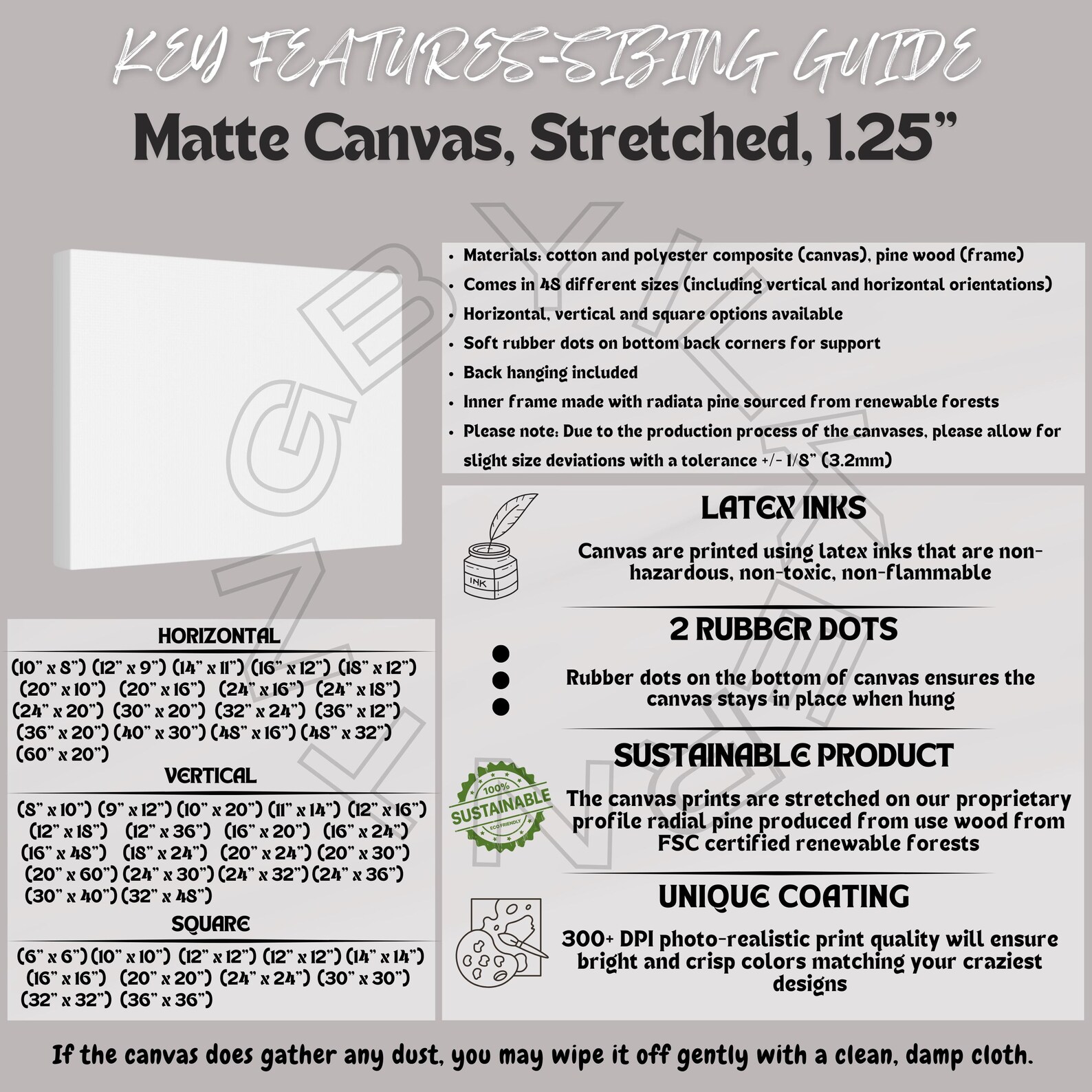 Wall Art Size Guide I Matte Canvas , Stretched 1.25" Size Guide I Frame ...