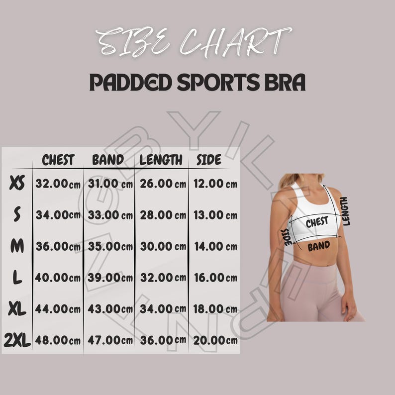 Sports Bra Size Chart I All-over Print Padded Sports Bra Mockup and ...