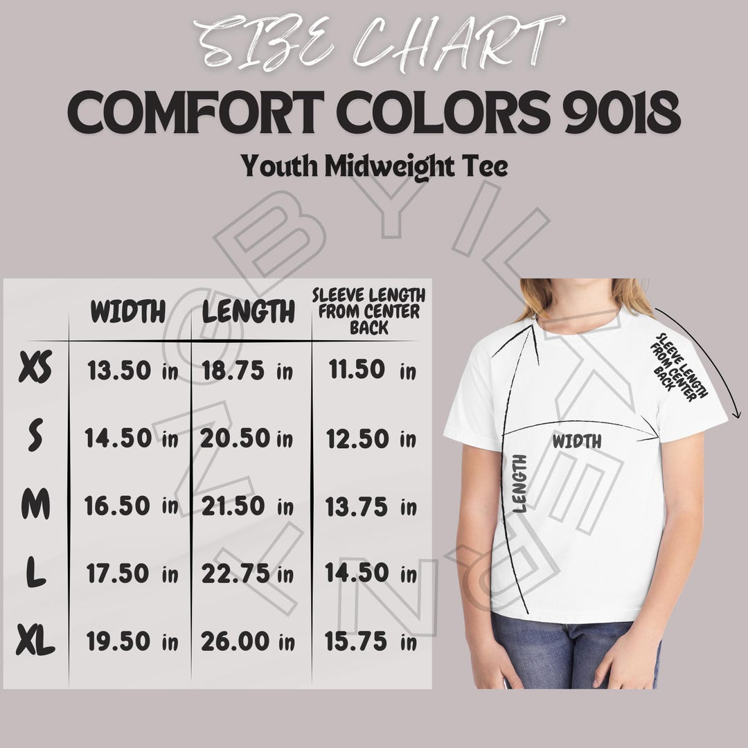 Comfort Colors 9018 Size Chart Size Chart for Youth Midweight Tee ...