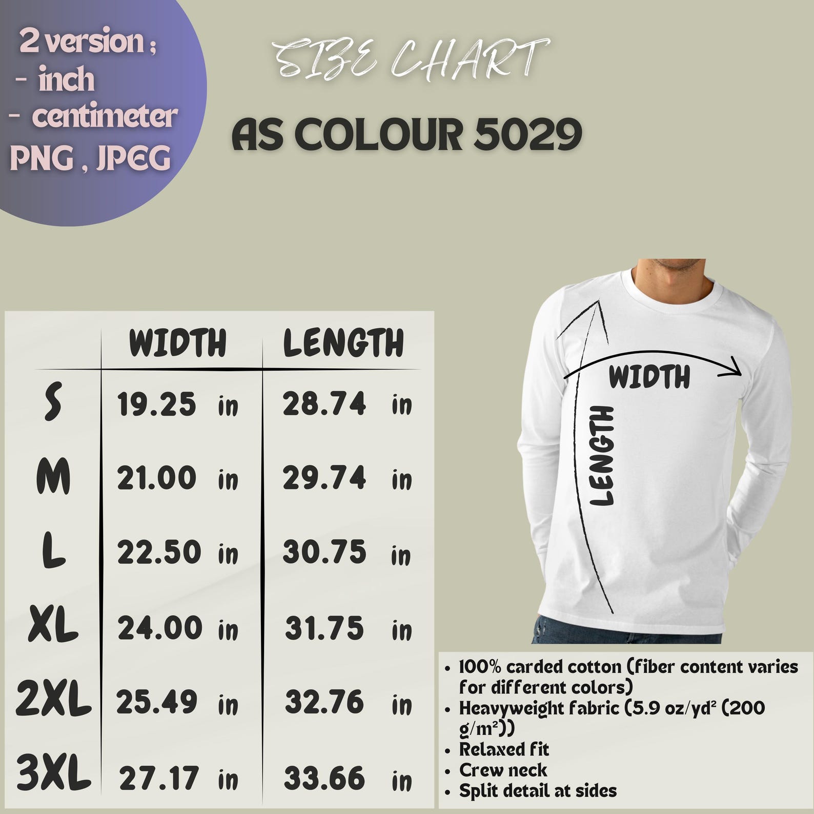 T-shirt Size Chart I AS Colour 5029 Size Chart I Size Chart I Men's ...