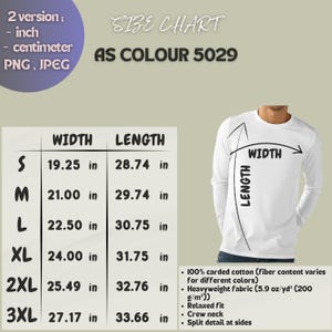 T-shirt Size Chart I AS Colour 5029 Size Chart I Size Chart I Men's ...