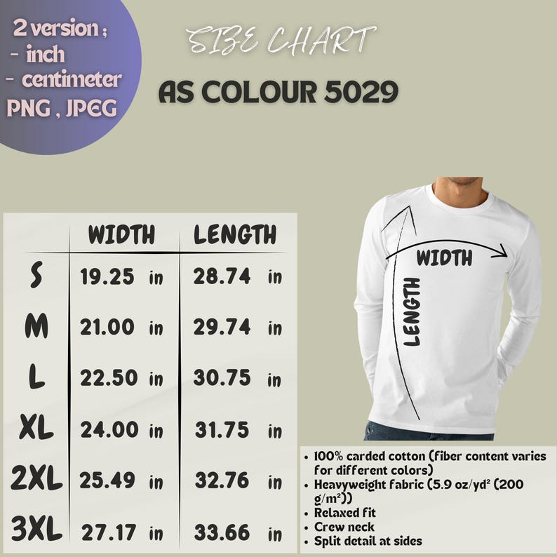 T-shirt Size Chart I AS Colour 5029 Size Chart I Size Chart I Men's ...