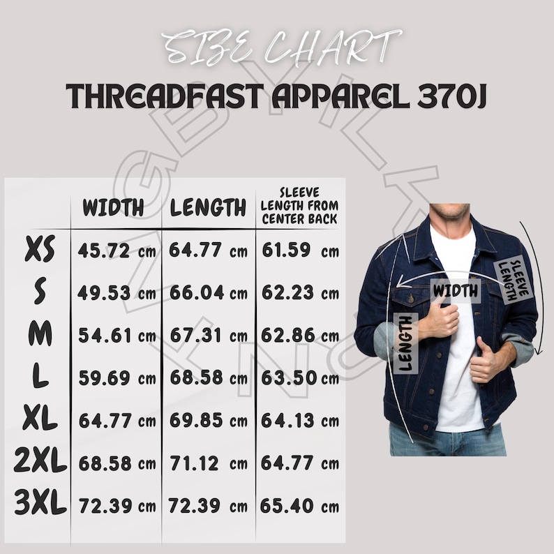 Denim Jacket Size Chart | Threadfast Apparel 370J Size Chart | Denim ...