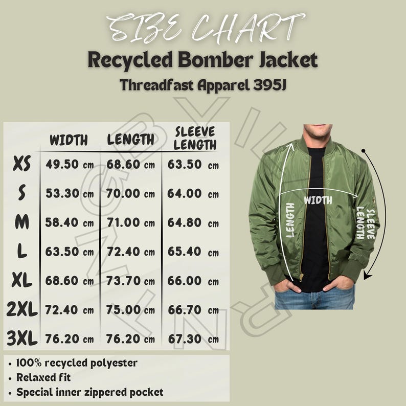 Bomber Jacket Size Chart I Threadfast Apparel 395J Size Chart I Premium ...