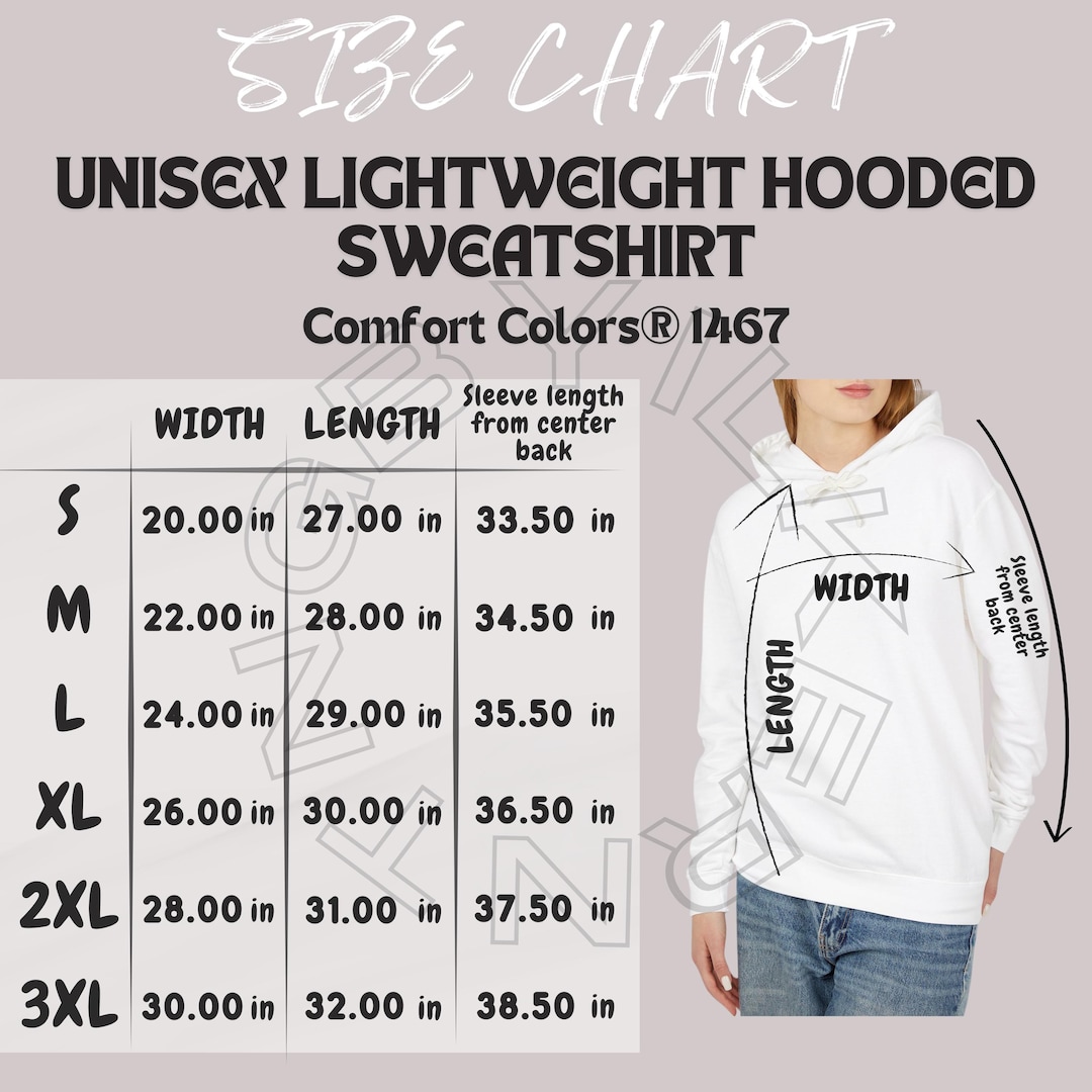 Sweatshirt Size Chart I Comfort Colors 1467 Size Chart I Size Chart ...