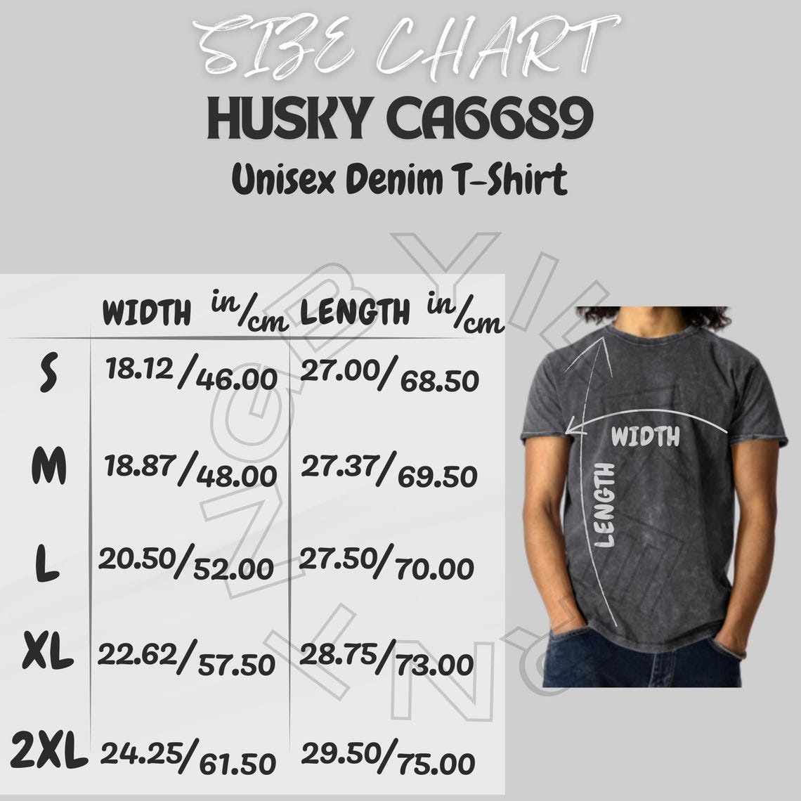 Husky CA6689 Size Chart | Size Chart for Unisex Denim T-shirt | Husky ...
