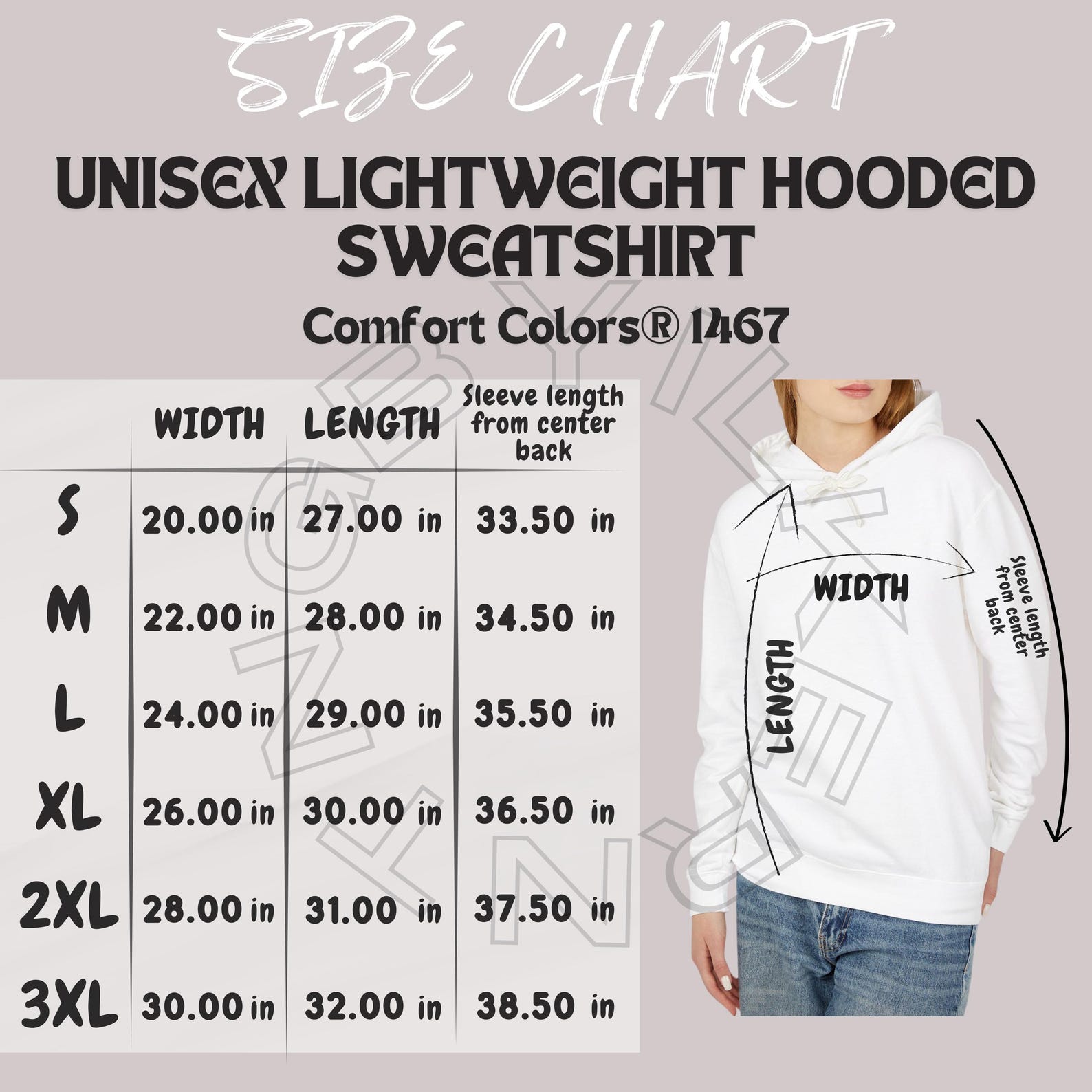 Sweatshirt Size Chart I Comfort Colors 1467 Size Chart I Size Chart ...