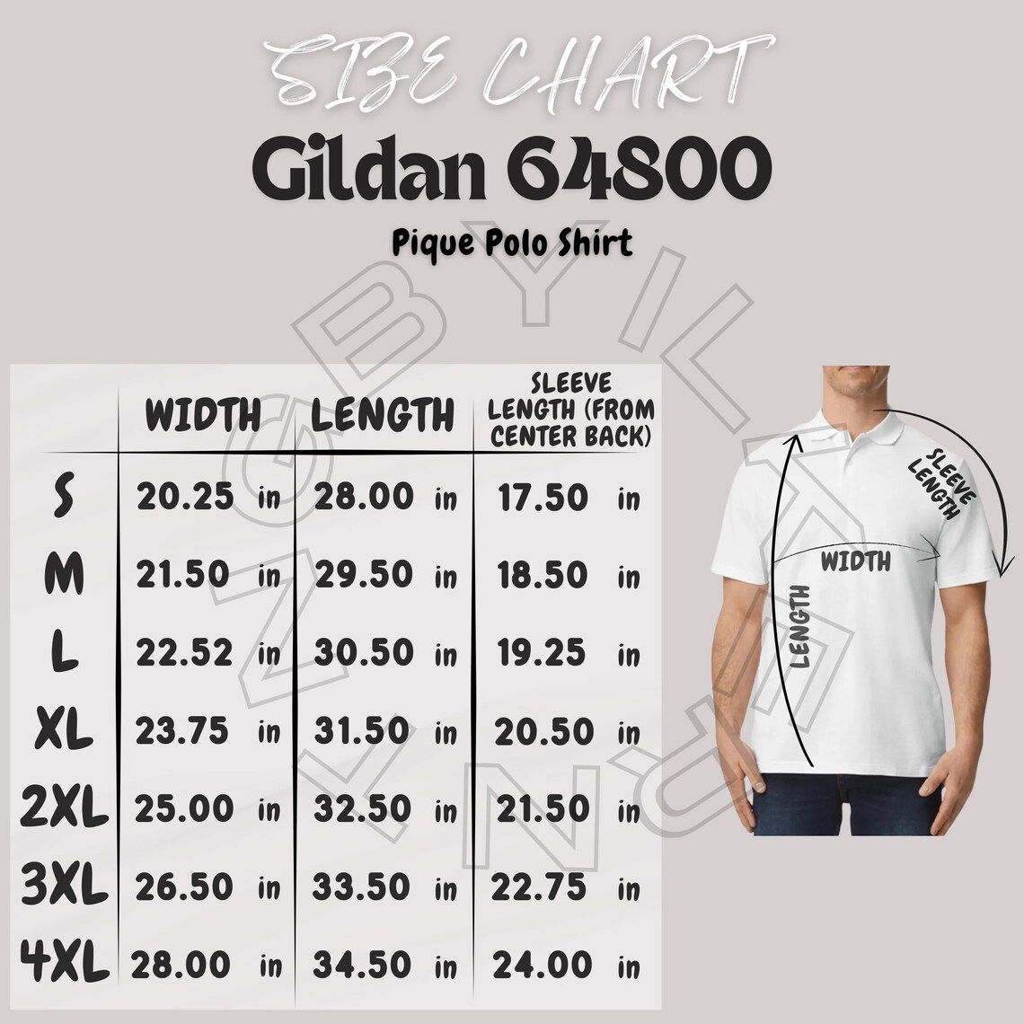 Gildan 64800 Size Chart | Size Chart for Pique Polo Shirt | Gildan ...