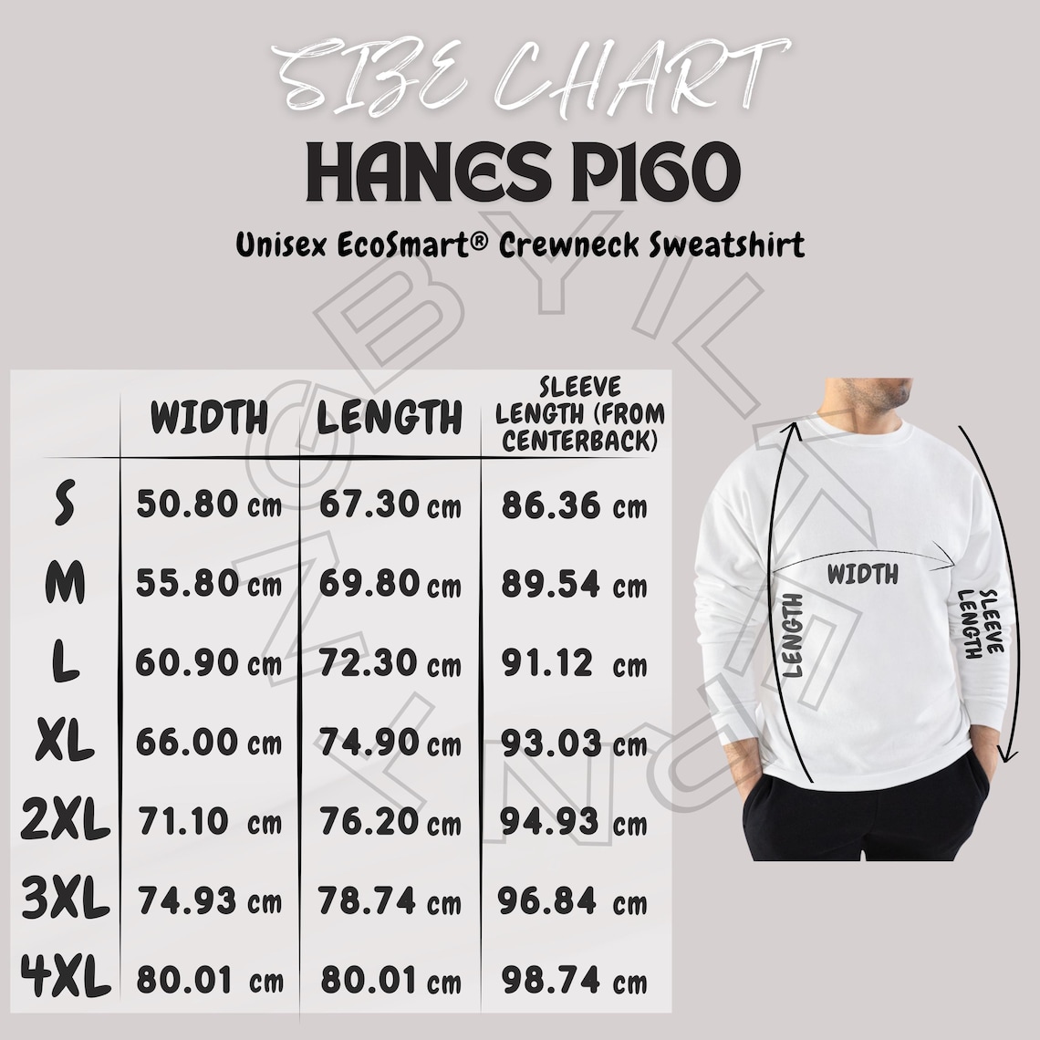 Sweatshirt Size Chart I Hanes P160 Size Chart I Unisex Ecosmart ...