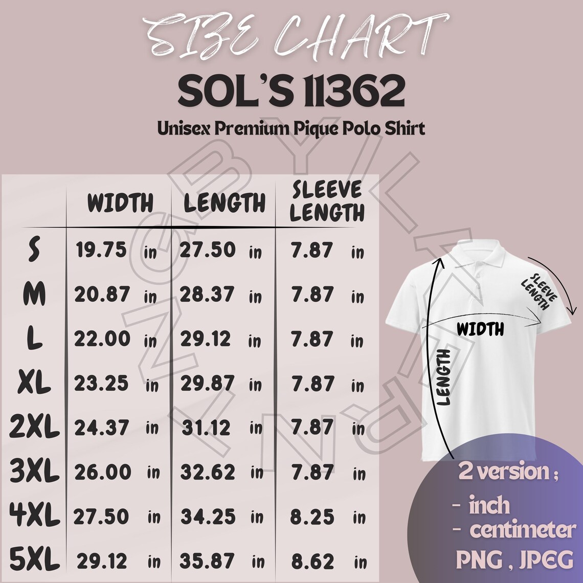 SOL'S 11362 Size Chart | Size Chart for Unisex Premium Pique Polo Shirt ...