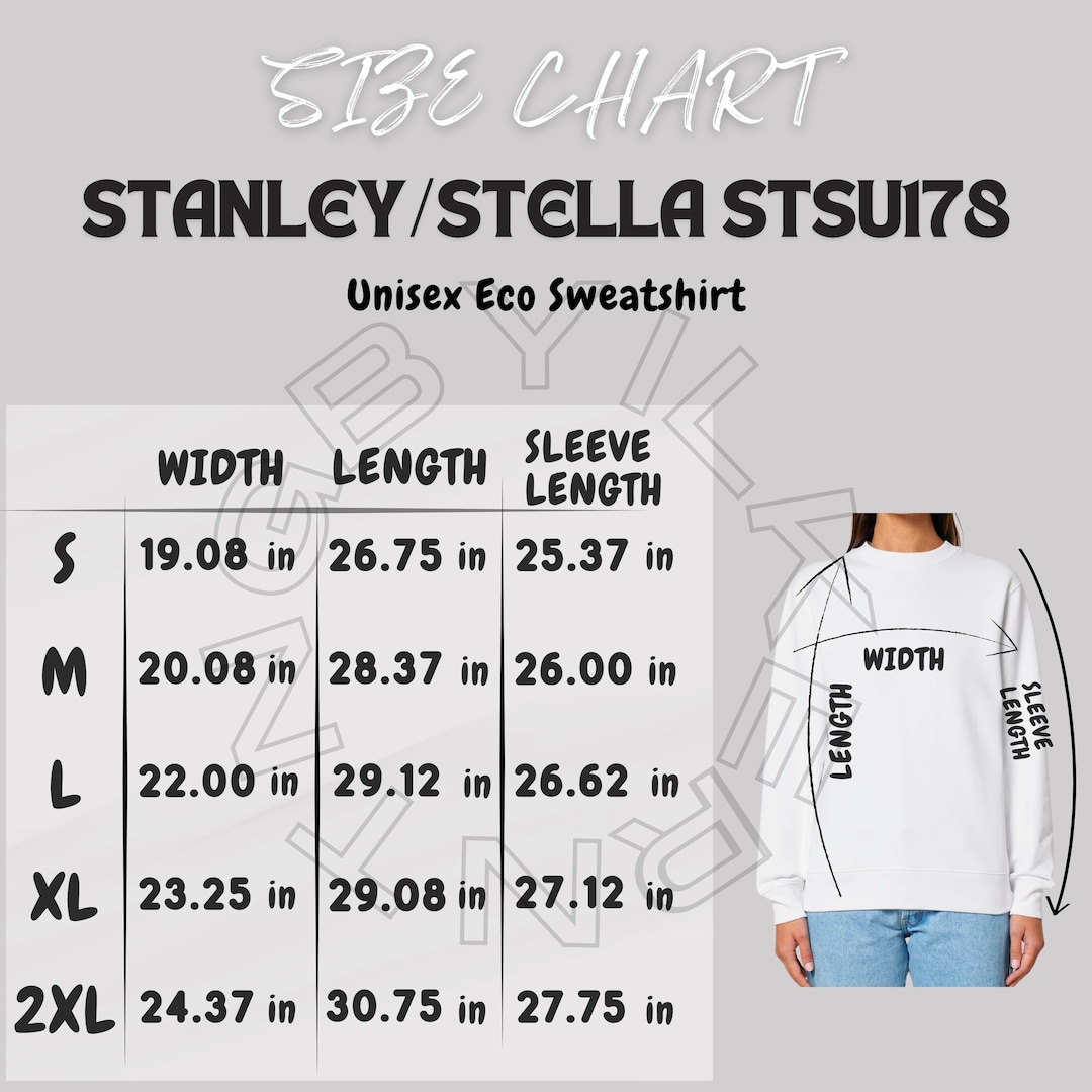 Sweatshirt Size Chart | Unisex Eco Sweatshirt Size Chart | Stanley ...