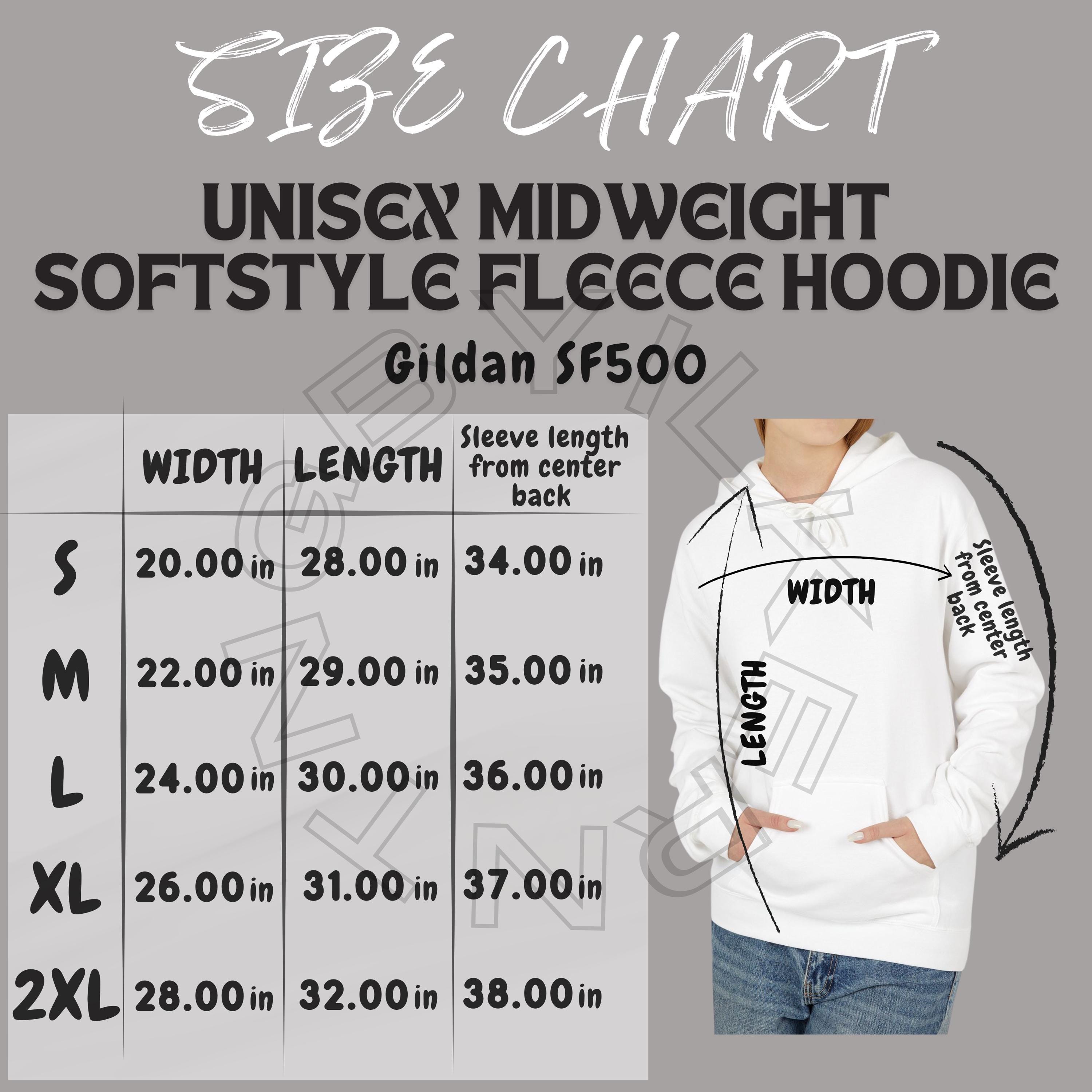 Hoodie Size Chart I Gildan SF500 Size Chart | Hoodie Size | Unisex ...