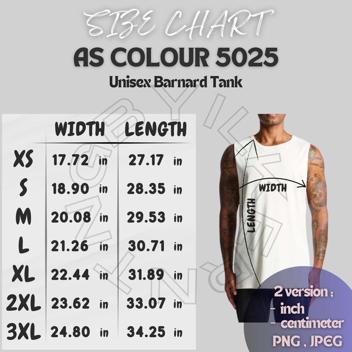 Tank Size Chart I AS Colour 5025 Size Chart | Size Chart | Unisex ...