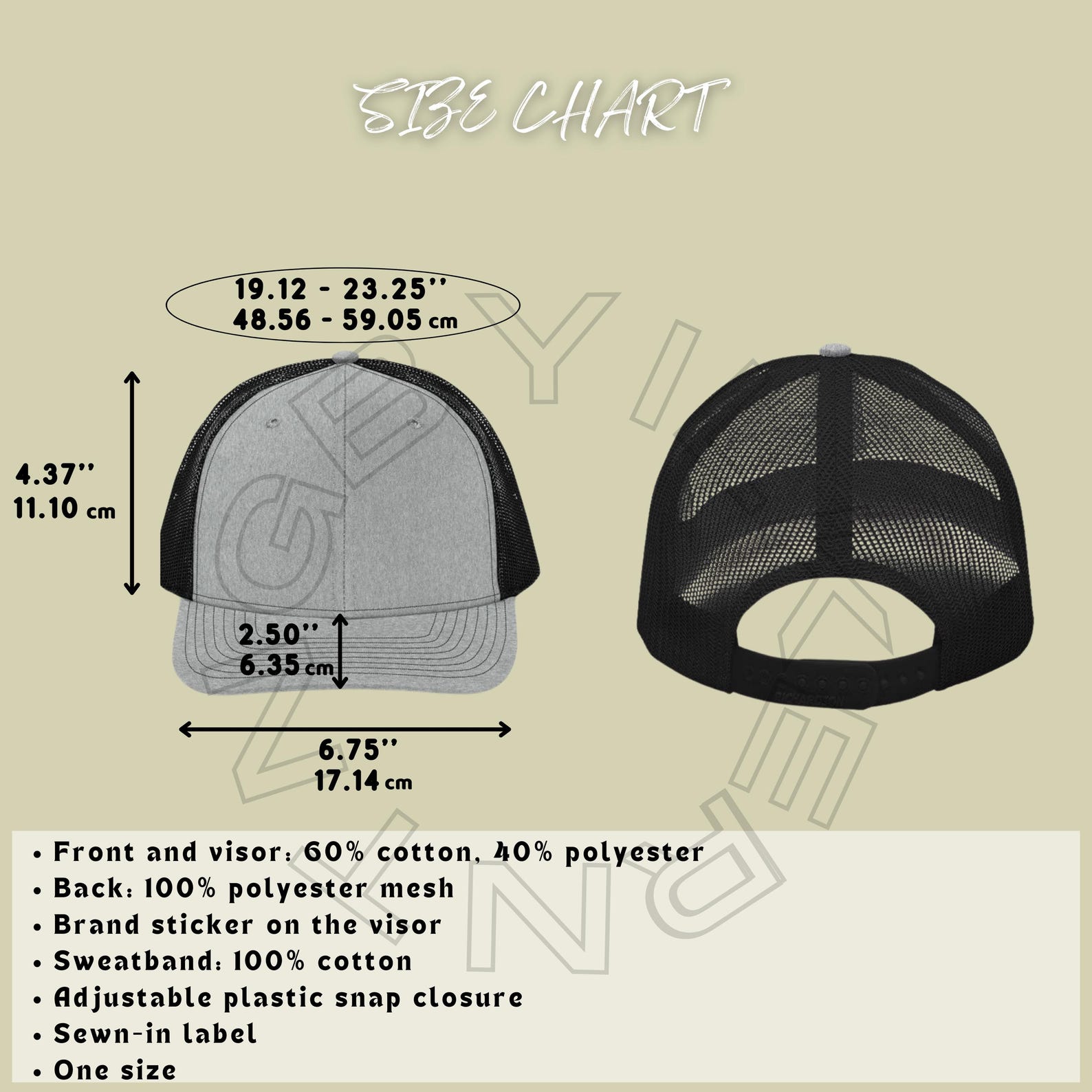 Snapback Trucker Cap Size Chart | Richardson 112 Size Chart | Snapback ...