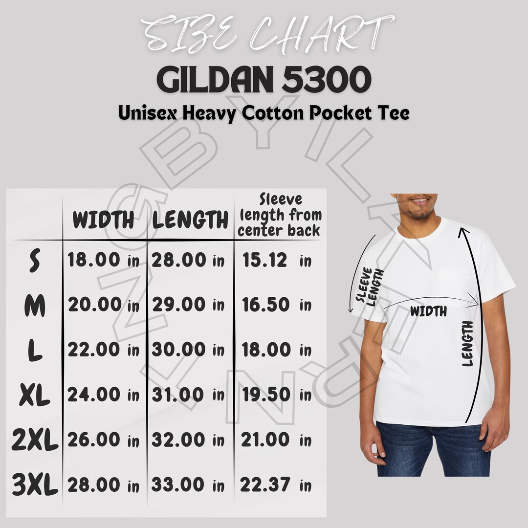 Gildan 5300 Size Chart | Gildan 5300 Mockup and Size Chart+color Chart ...