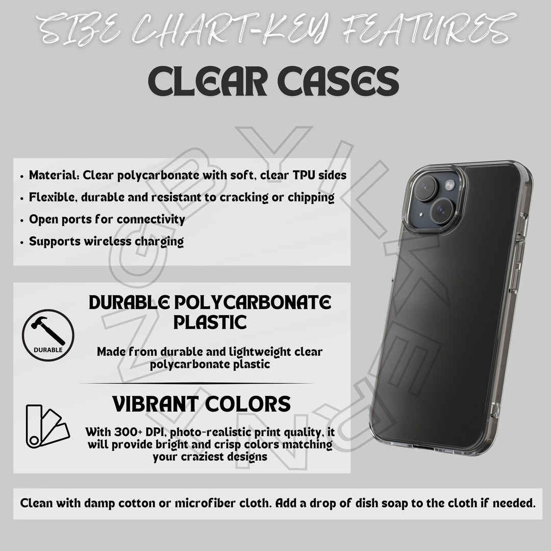 Phone Case Size Chart Size Chart for Clear Cases Clear Cases Mockup and ...