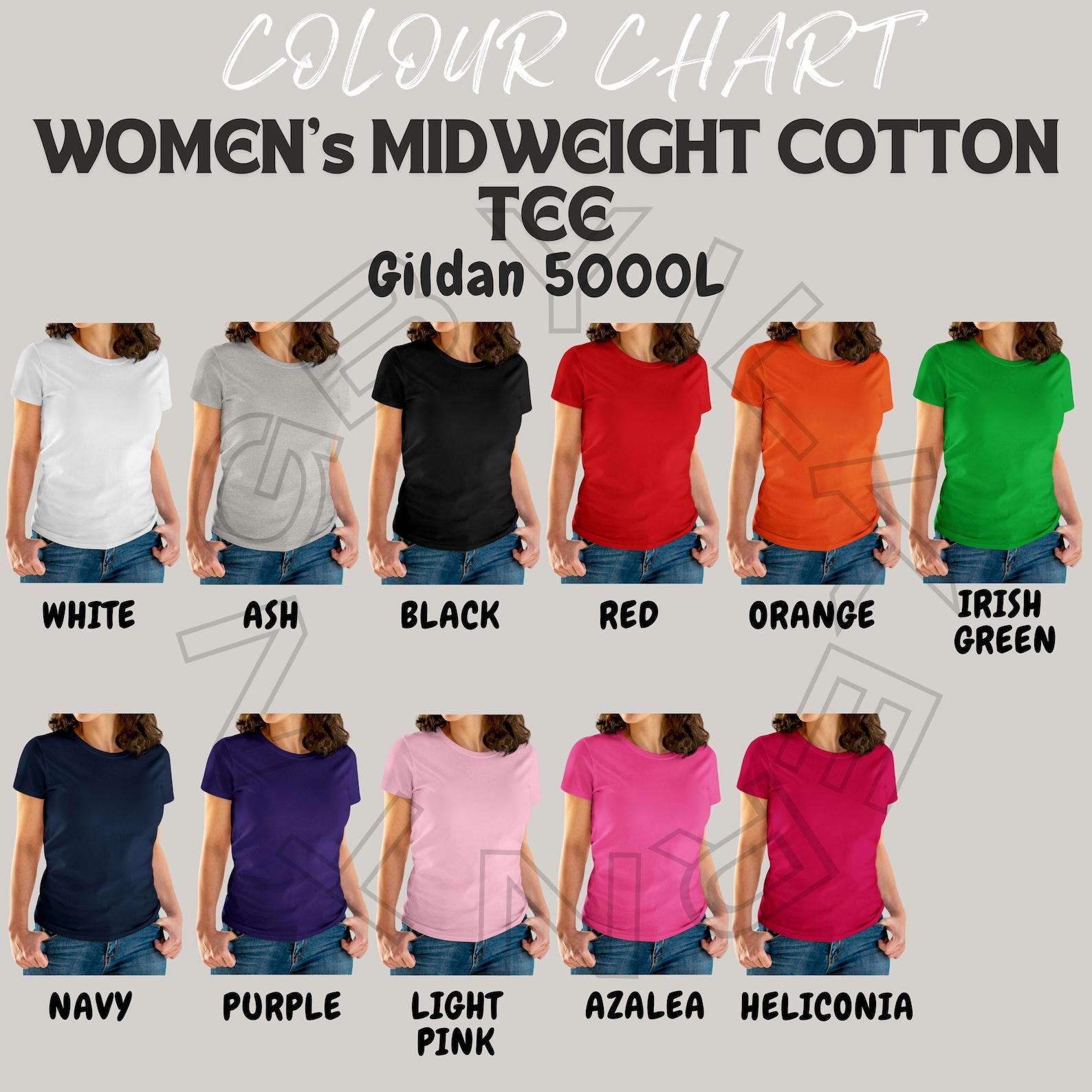 T-shirt Color Chart I Gildan 5000L Mockup and Color Chart | Color Chart ...