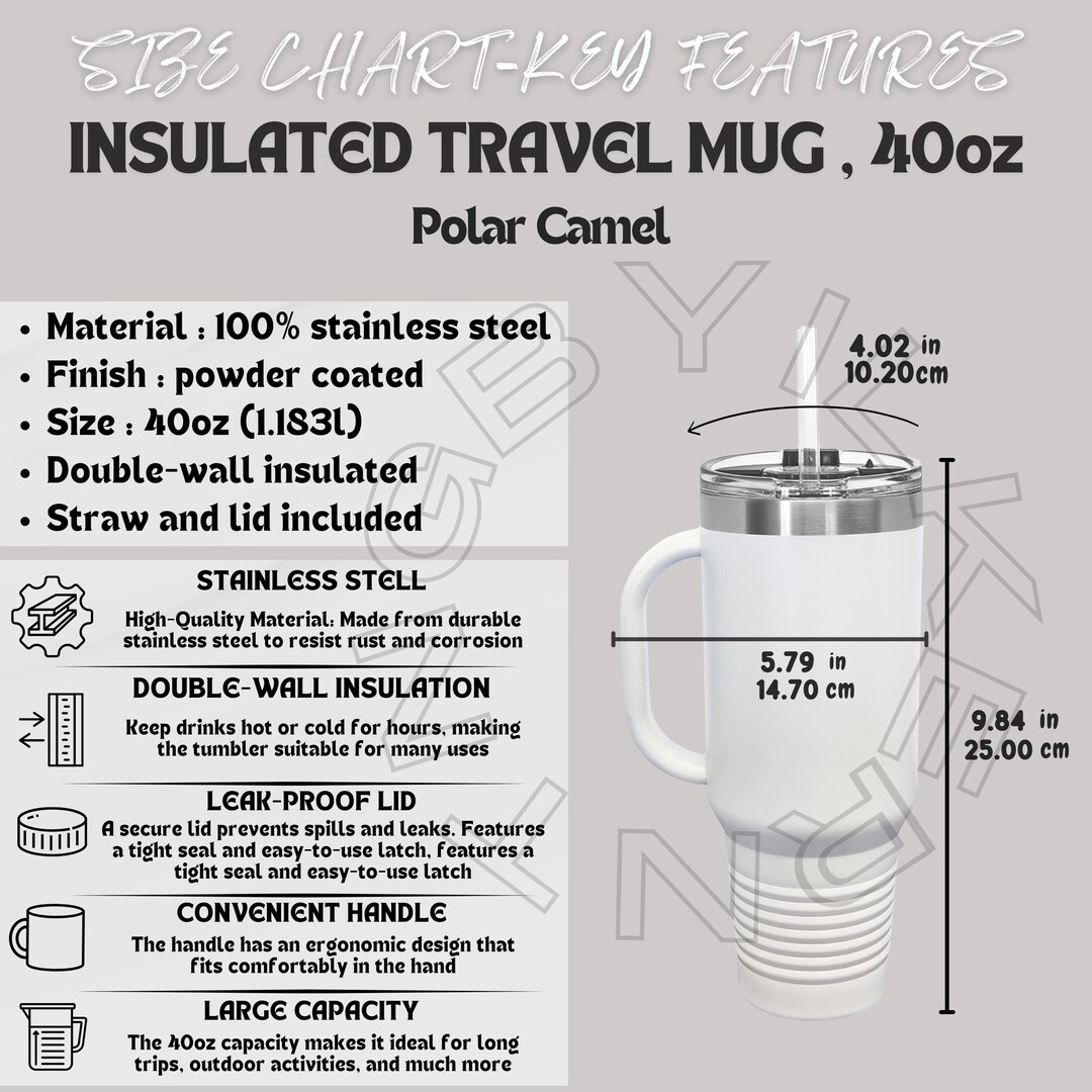 Insulated Travel Mug 40oz Size Chart I Insulated Travel Mug Size Guide ...