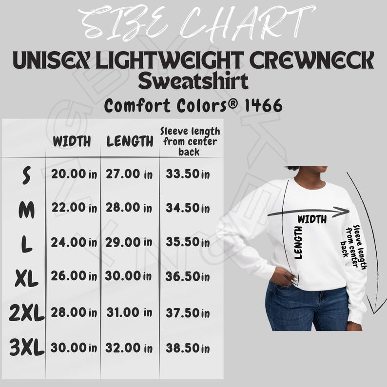 Sweatshirt Size Chart I Comfort Colors 1466 Size Chart I Unisex ...