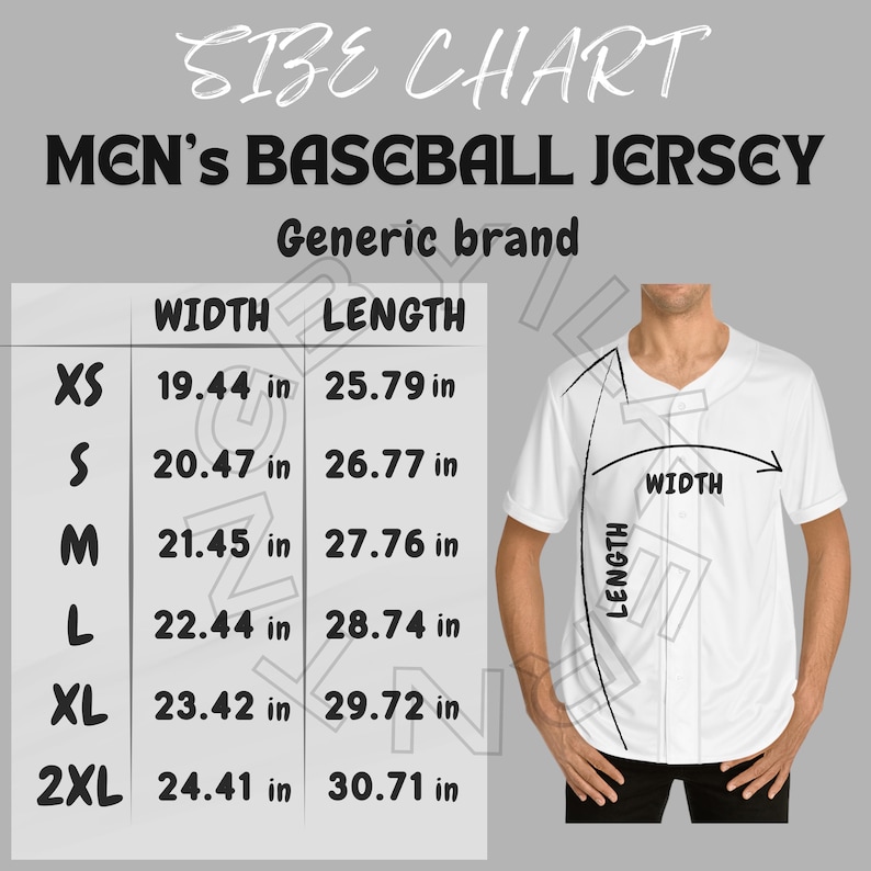 Baseball Jersey Size Chart | Size Chart for Men's Baseball Jersey | Men's Baseball Jersey Mockup ...