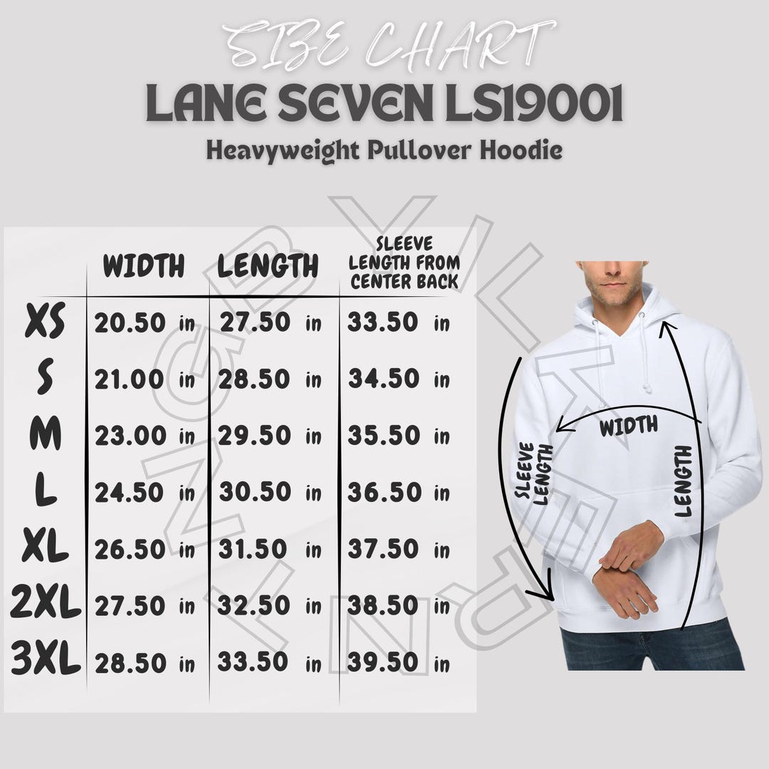 Sweatshirt Size Chart I Lane Seven LS19001 Size Chart I Heavyweight ...