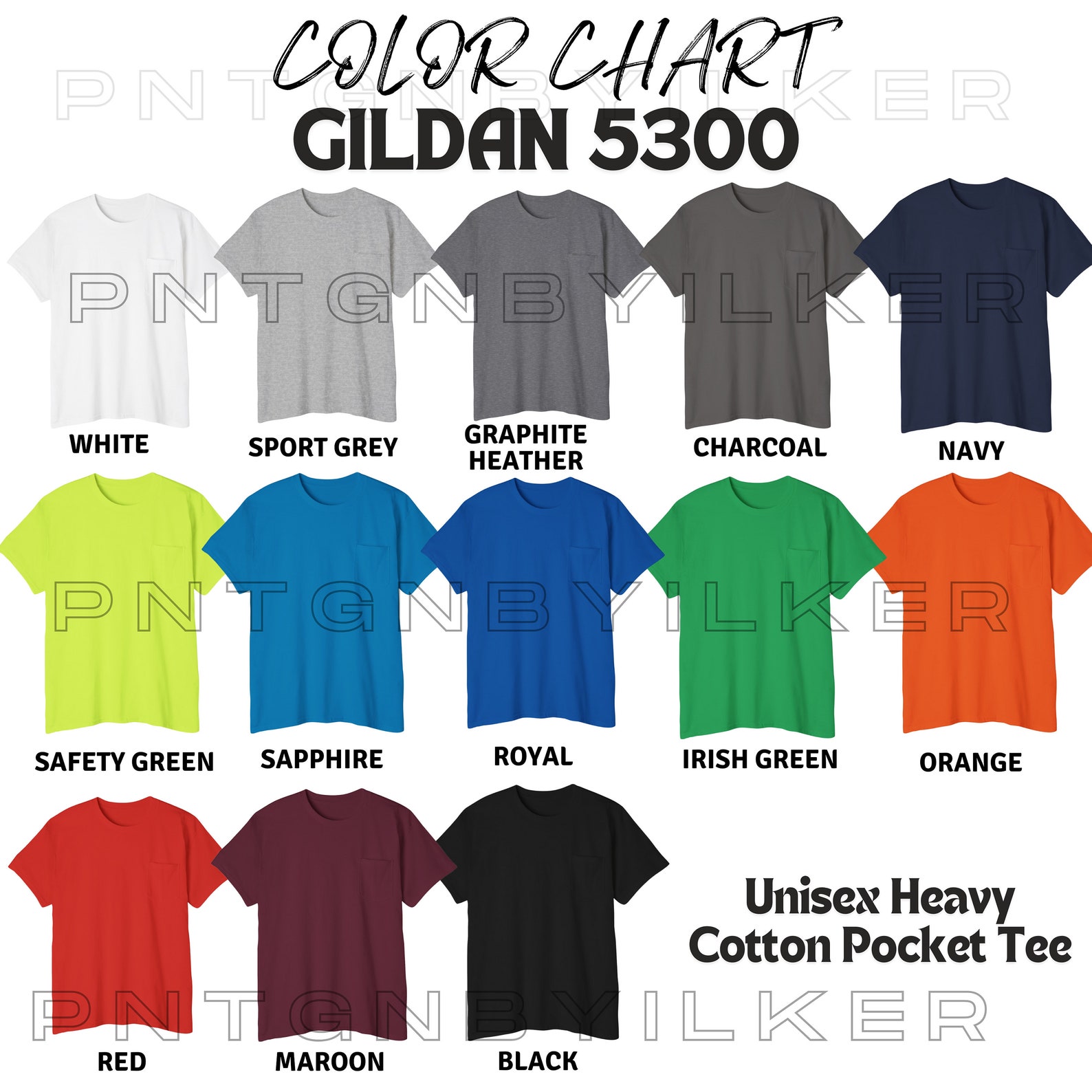 Gildan 5300 Size Chart | Gildan 5300 Mockup and Size Chart+color Chart ...