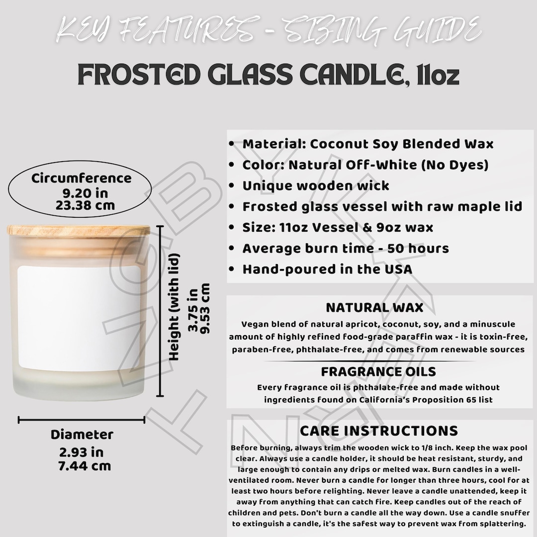 Frosted Glass Candle Sizing Chart I Frosted Glass Candle 11oz Key ...