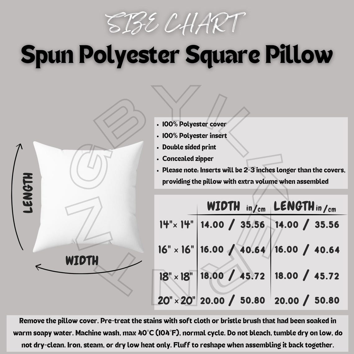 Pillow Size Chart I Spun Polyester Square Pillow Mockup and Size Chart ...