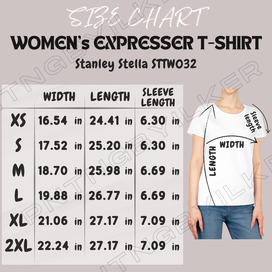 Women's Expresser T-shirt Size Chart | Stanley Stella STTW032 Size ...